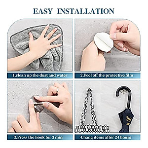 lucalda Adhesive Hooks, Stainless Steel Waterproof Heavy Duty Stick on Wall Hooks Door Hooks Towel Hooks, No Damage Self Adhesive Hooks for Wall Hanging Coat Clothes Kitchen Bathroom, Silver, 4 Pack