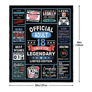 18th Birthday Gifts for Boy, 18 Year Old Boy Birthday Gifts, Gifts for Boy Turning 18, 18 Birthday Gift Ideas Throw Blanket 60 x 50 Inch, Gifts for 18 Year Old Male, 18 Birthday Decorations for Men