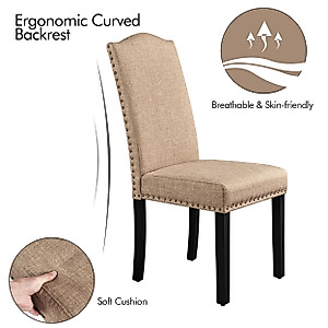Yaheetech Dining Chairs Upholstered Parsons Chairs Kitchen Living Room Chairs with Rubber Wood Legs & Nailhead Trim, Fabric Side Chairs, Set of 4, Khaki(2 Package)