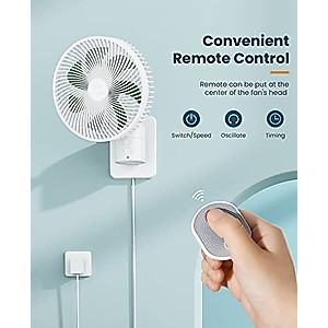 LEMOISTAR 8 Inch Small Wall Mounted Fan with Remote Control,AC/DC(12V), 90°Oscillating, 4 Speeds, Timer, Adjustable Tilt, 70-Inches Cord Ultra Quiet, for Home Office Bedroom Garage RV Camping-White