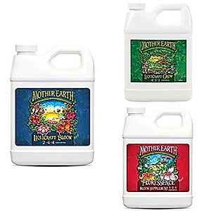 Mother Earth HGC733936 LiquiCraft Bloom 2-4-4 Liquid Fertilizer, Natural with LiquiCraft Grow 4-3-3 Liquid Fertilizer and Floressence Bloom Supplement 1-1-1 Liquid Fertilizer