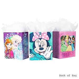 Hallmark 13" Large Disney Gift Bag Bundle (Pack of 3: Minnie Mouse, Princesses and Frozen) for Birthdays, Kids Parties or Any Occasion