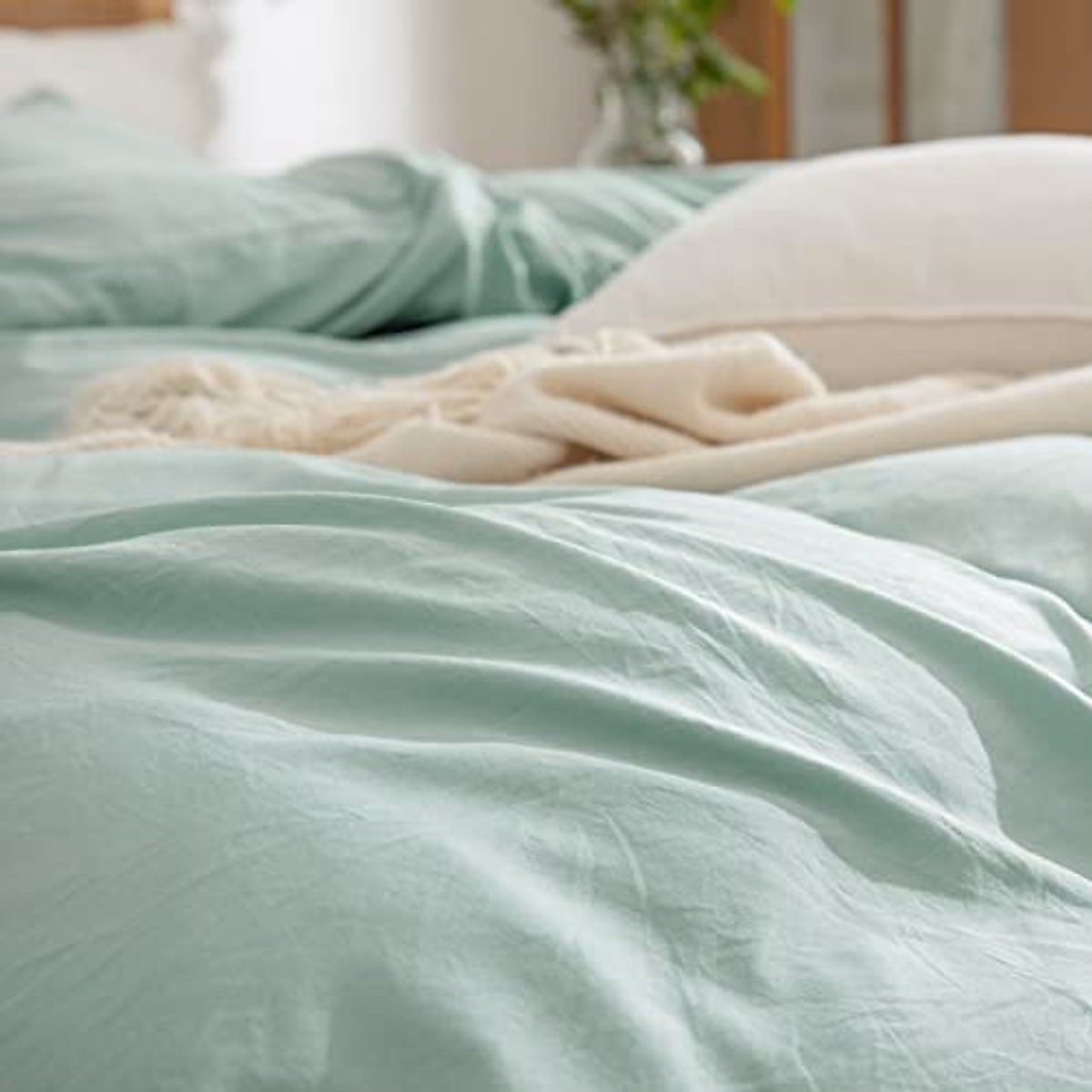 ERZRGA Sage Green Duvet Cover, 100% Washed Microfiber Twin Duvet Cover 3 Pieces Ultra Soft Lightweight Duvet Cover with Zipper Closure & Corner Ties, 1 Duvet Cover & 2 Pillowcases (Green, Twin)