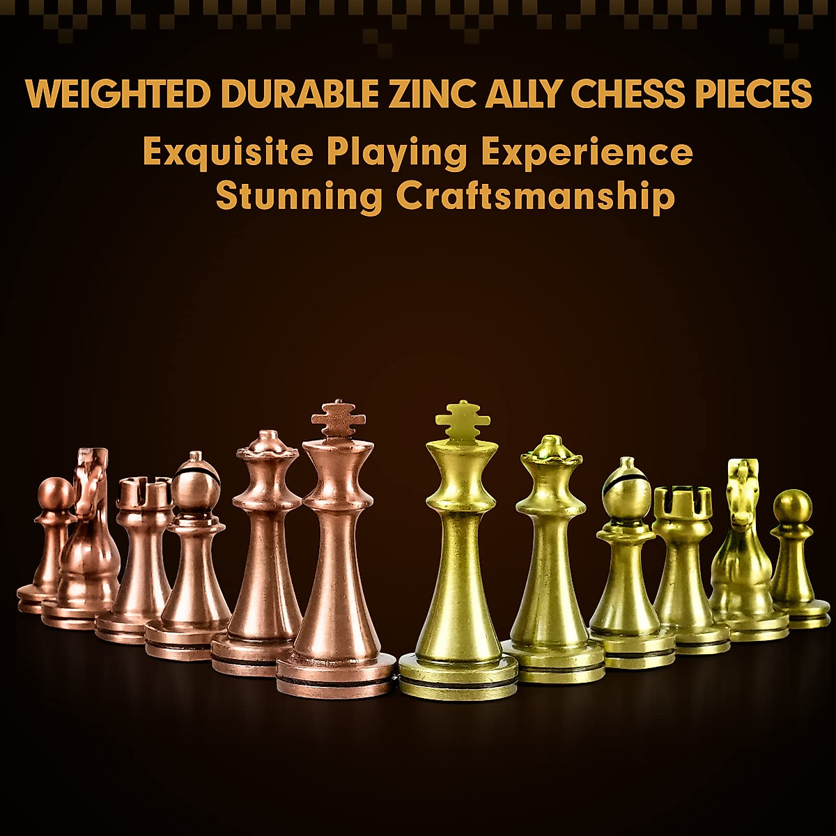 LuckyWish Staunton Weighted Metal Chess Pieces Chessmen with 2.6 Inch King Felted 2 Extra Queens Chess Pieces Only, No Board