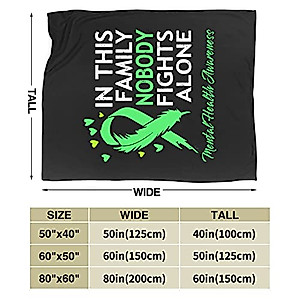 in This Family Nobody Fights Alone Mental Health Awareness Flannel Fleece Throw Blanket ,Softest Super Fluffy Bed Plush Blanket Throw, Sofa Luxury Cozy Couch Blanket 80"x60"