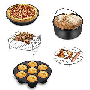Air Fryer Accessories 9PCS for Gowise Gourmia Cozyna Ninja Air Fryer, Fit all 3.7QT - 5.8QT Power Deep Hot Air Fryer with 7 Inch Cake Barrel, Pizza Pan, Cupcake Pan, Oven Mitts, Skewer Rack,