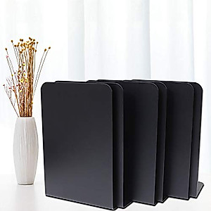 ZOEYES 6 Pcs Black Metal Bookends 8.0x3.9x5.3 Inch, Heavy Duty Book Ends for Shelves, Nonskid Book Holders and Book Stopper for Books Notebooks Files Magazines DVDs - Great for Office, Home, School