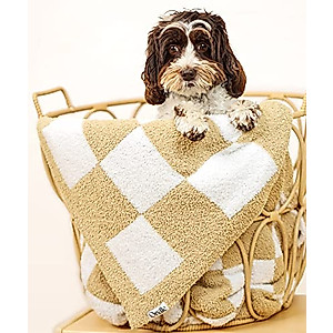 Orelle “Cream Puff” - Soft Knit Checkered Throw Blanket & Socks - Cozy Checkered Blanket Throw - Fluffy Checkerboard Blanket - Aesthetic Tan Checker Blanket Checkered Decor - Buttercream Beige. 55x67