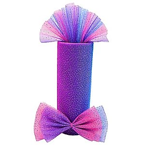DADAXIE Rainbow Glitter Tulle Rolls 6 x 10 Yards(30 Feet) Purple Shimmer Color Fabric Ribbon for Table Chair Sash Hair Bow Tutu Skirt Costume Wedding Birthday Baby Shower (Rainbow Purple)