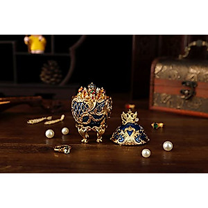 FASALINO Faberge Egg Jewelry Trinket Box Classic Hand-Painted Ornaments Metal Craft Gift for Home Decor (Blue)