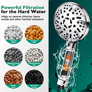 PinWin Dual Filtered Shower Head,Upgraded 10''Rain Shower Head with 12'' Z-Shaped Adjustable Extension Arm & 9-Setting High Pressure Handheld Shower Head Combo,Shower Head Filter for Hard Water,Chrome