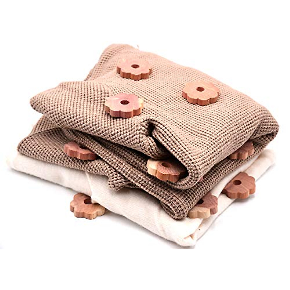 Wahdawn Natural Aromatic Cedar Blocks for Clothes Storage (30 Cedar Rings 5 Sachets, Cedarwood)