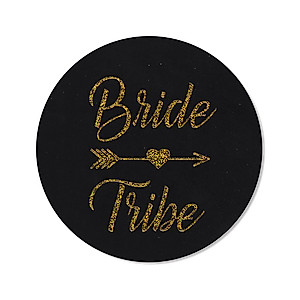 24-Pack, 2” Bride Tribe Stickers, Bachelorette Stickers, Black Gold Glitter Bridal Shower Labels