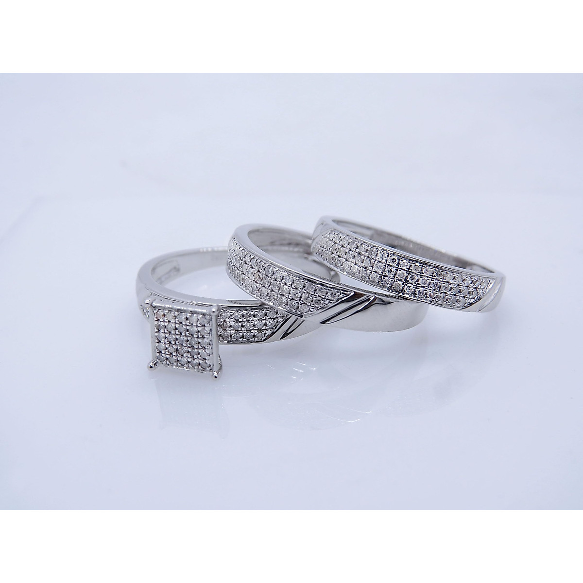 Dazzlingrock Collection Round White Diamond Engagement Ring Trio Ring Set for Unisex (0.65 ctw) in 925 Sterling Silver, W-7 and M-12.5