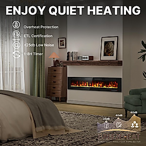 72" Ultra Thin Electric Fireplace, Wall Mounted & Freestanding, LED Fireplace Insert, Wall Fireplace for Living Room/Bedroom w/Touch Screen, Remote Control, 750W/1500W, Quiet, 8H Timer