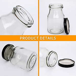 QAPPDA 6oz Glass Bottles Set of 36,Clear Glass Milk Bottle with Lid,Reusable 200ml Juice Bottle Beverage Containers Bulk for Kombucha,Honey,Pudding