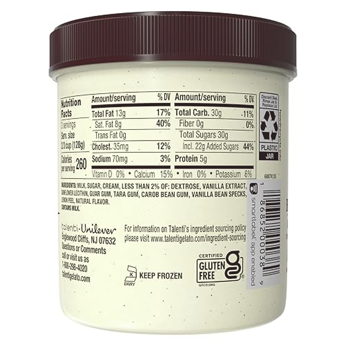 Talenti Gelato For a Delicious Frozen Dessert Madagascan Vanilla Bean Made with Ingredients 1 pint