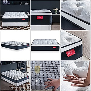 Jacia House King Mattress, 12 Inch Pillow-Top Pocket Spring Hybrid Mattress - Bed in a Bag - 100% Natural Latex Double Hybrid Firm Mattress King