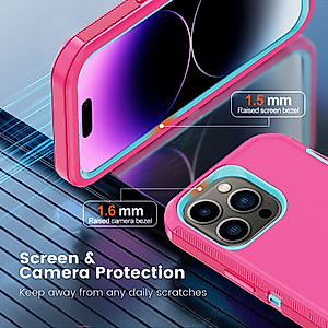 Annymall for iPhone 14 Pro Max Case with 2 Screen Protector, Heavy Duty Shockproof Drop Proof Military Rugged 3-Layer Tough Durable Protective Cover for Apple iPhone 14 Pro Max 6.7" (Pink/Blue)