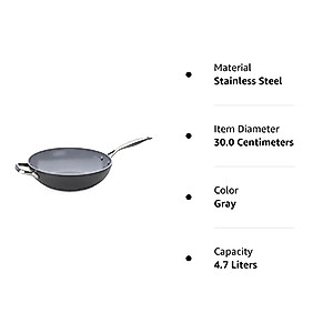 GreenPan Valencia Pro Hard Anodized Healthy Ceramic Nonstick 12" Wok, PFAS-Free, Induction, Dishwasher Safe, Oven Safe, Gray
