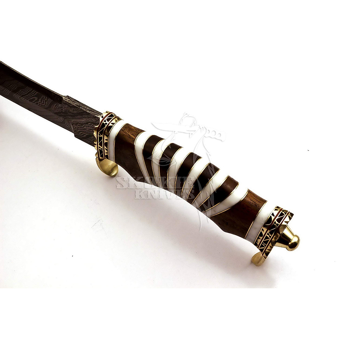 Skokie Knives Custom Hand Made Damascus Steel Hunting Knife Handle Camel Bone (Brown)