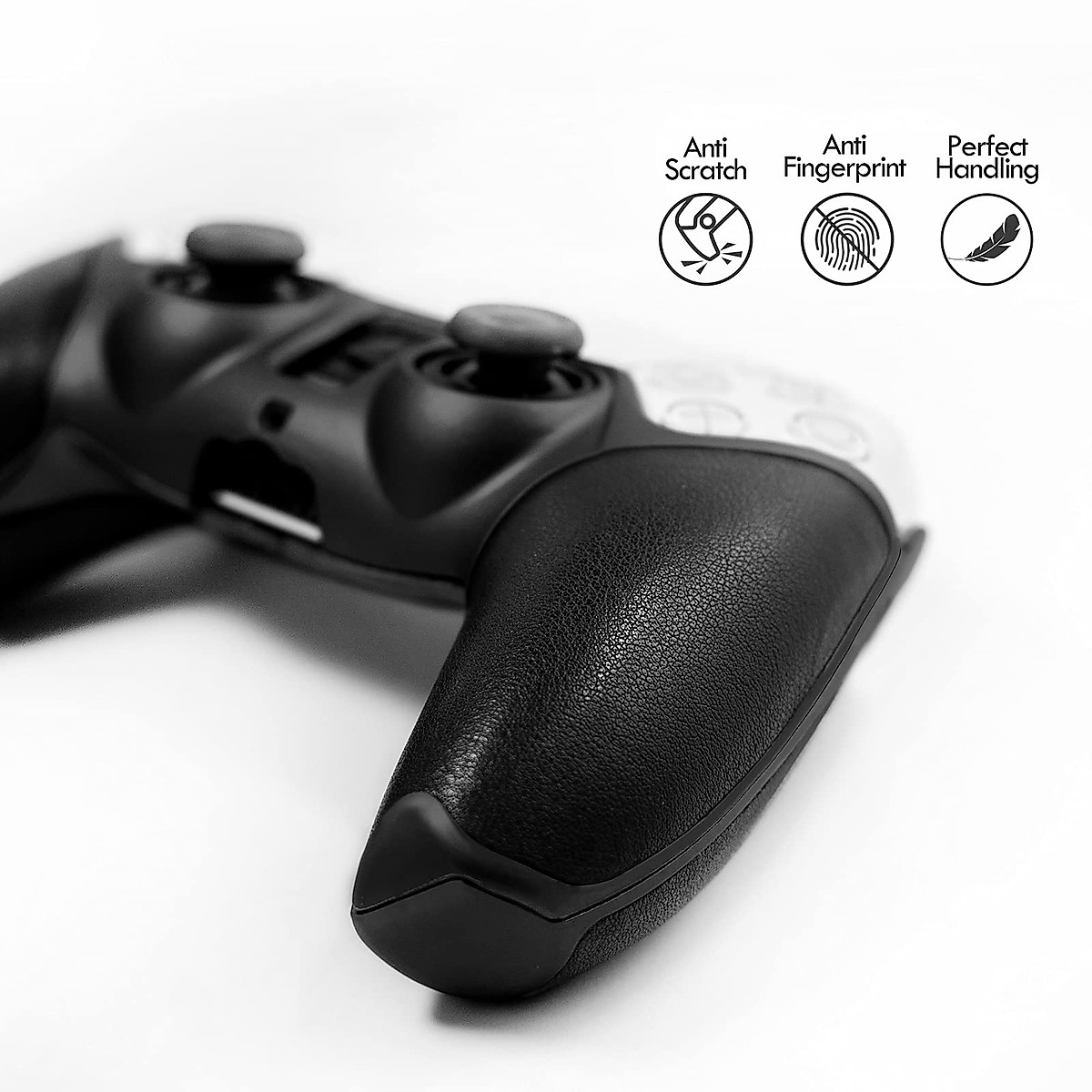 Hacker's Protective PS5 Controller Case Cover with Genuine Leather，Better Grip for Game Experience(Black)