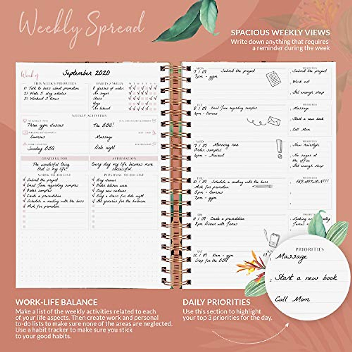 PLANBERRY Large Weekly Planner Premium – Undated Life & Budget Planner – Organizer & Productivity Journal, 8x10.4″ (African Terracotta)