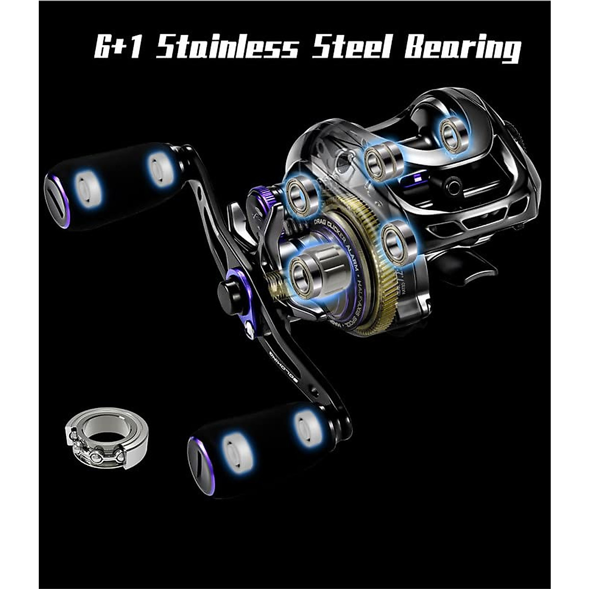 DOVIELLO GKA200 Pro Baitcaster Reels 2023 New 8.1 Gear Ratio 6+1BB Drag Clicker Sound 9KG/20LB Drag Power Fishing Reel Baitcasting Reel Left Hand Double Spools