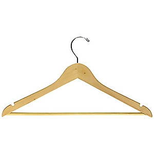 The Great American Hanger Company Wood Suit Hanger w/Solid Wood Bar, Box of 50 Space Saving 17 Inch Flat Wooden Hangers w/Natural Finish & Chrome Swivel Hook & Notches for Shirt Dress or Pants