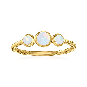 RS Pure by Ross-Simons Opal 3-Stone Ring in 14kt Yellow Gold. Size 6
