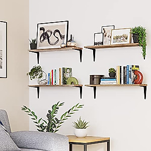 Wallniture Arras Floating Shelves Wall Mounted, Wall Shelves for Bedroom Decor, Floating Book Shelves for Wall, 24" Wall Shelf for Living Room & Bathroom, Floating Shelf for Kitchen, Set of 4 Burnt