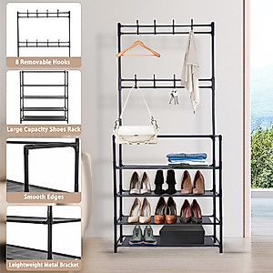 Simland Entryway Bench Coat Rack with Shoe Storage, Hall Tree with 4 Tier Shoes Shelf Storage Organizer, 23.6 inch