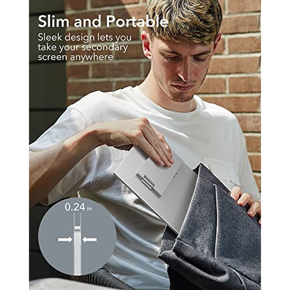 ESR Portable Monitor for Laptop, Slim 15.6 Inch 1080P External Monitor with Adjustable Stand, Travel Monitor, Landscape and Portrait View, Portable Screen for Laptop/Mac/Tablet/Phone/Switch, Silver