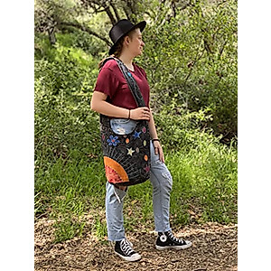 Elements of Nature Bohemian Hand-Stitched Hippie Hippy Shoulder Crossbody Monk Handbag in Black Large