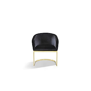 Iconic Home Siena Accent Club Chair Shell Design Velvet Upholstered Half-Moon Gold Plated Solid Metal U-Shaped Base Modern Contemporary Black, 25.6D x 23.2W x 31.7H in