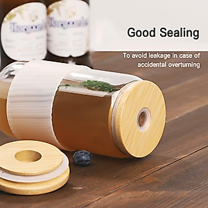 Febflo Bamboo Lids for Glass Cups with Straw Hole, 2.75inch/70mm Wooden Lids for 16OZ Beer Can Cups, Replacement for Regular Mouth 20 24 OZ Cups, 4 Pack