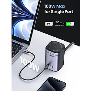 UGREEN MagSafe Charger Stand, Nexode 100W USB C Charger 4 in 1 with 15W MagSafe Wireless Fast Charging Station for iPhone 15 Pro Max/14/13/12, AirPods Pro, MacBook Pro, Galaxy S24