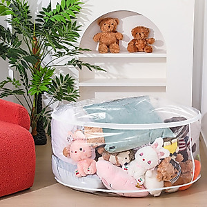 Teenyyou Stuffed Animal Storage Bean Bag Chair Sofa Cover Zipper Large Transparent PVC Stuffed Animal Organizer Bean Bag Seat Only for Organizing Rooms Plush Toys When Filled (Chair Style,38 Inch)