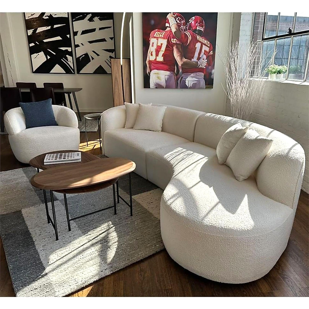 KEVINSPACE 126.37" Modern Curved Sofa Luxury Style Living Room Sectional Sofa Lounge Chaise Upholstery with Chaise 2-Piece Set, Fully Assembled Right Hand Facing Sectional, Pearl Couch, White