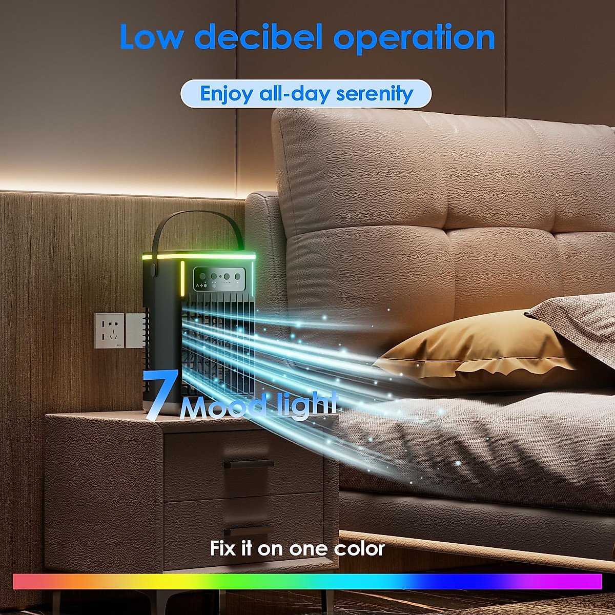 Portable Air Conditioners,Air Cooler Evaporative Personal,1500ML Cooling fan Air Conditioner with Remote,3 Wind Speed & 7 LED Light,3 Cool Mist& 2-8H Timer, Portable for Room Office Camping