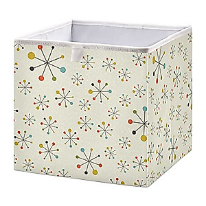 Oyihfvs Seamless Dots Mid Century Absctract Geometric Colorful Rectangular Collapsible Open Storage Bins, Foldable Toy Nursery Basket Bin Cloth Cube Organizer with Handles for Shelves Closet