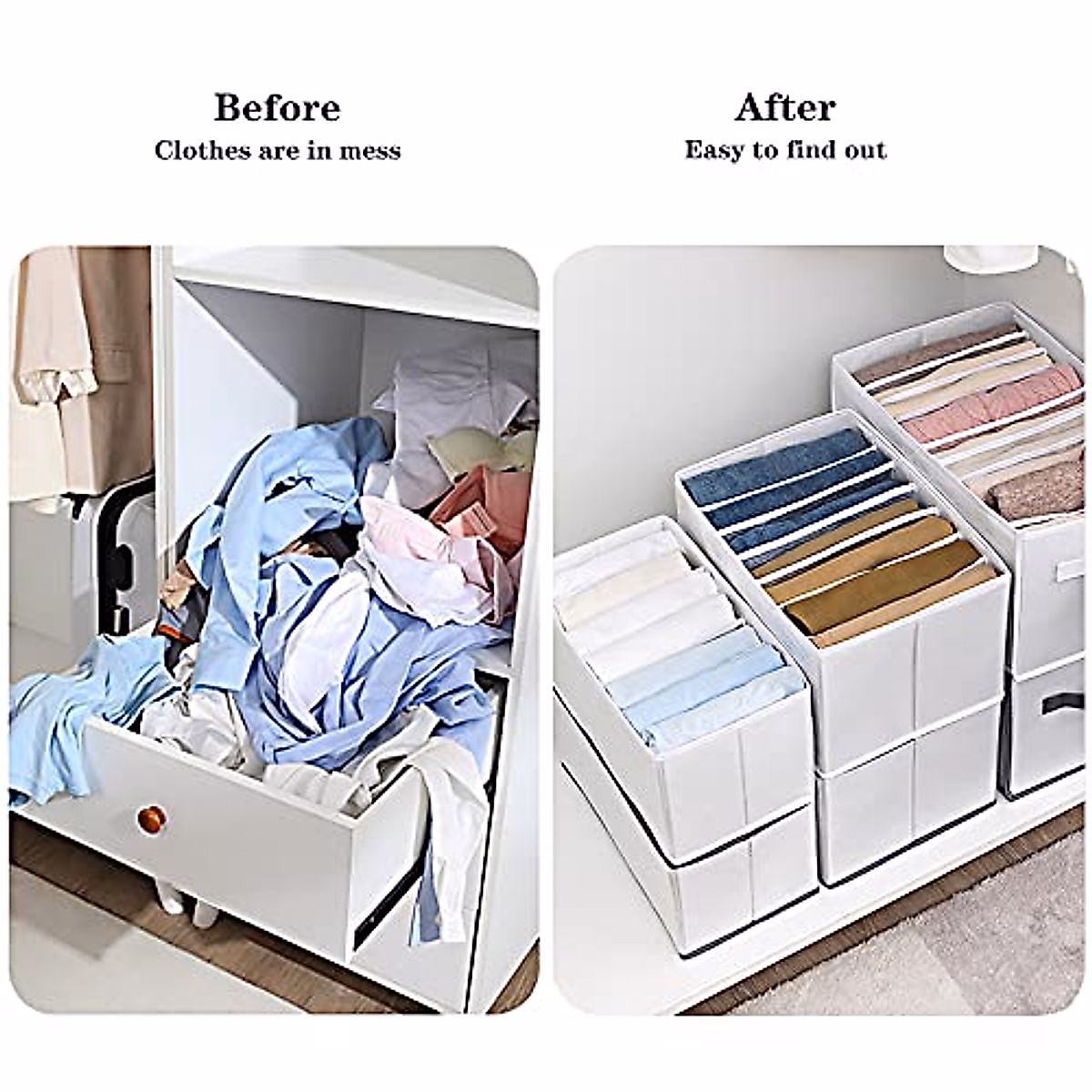 QuFrotty 3 Pieces Wardrobe Clothes Organisers With Support Board, Stable Mesh Storage Boxes to Organize Jeans, Shirts And Underwears, Foldable Drawer Organiser with Compartments