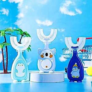 AhlsenL 3 Pack Kids U Shaped Toothbrush, 360° Full Mouth Training Toddler Toothbrush Silicone Manual Toothbrush for Kids Toddler Children(Blue)