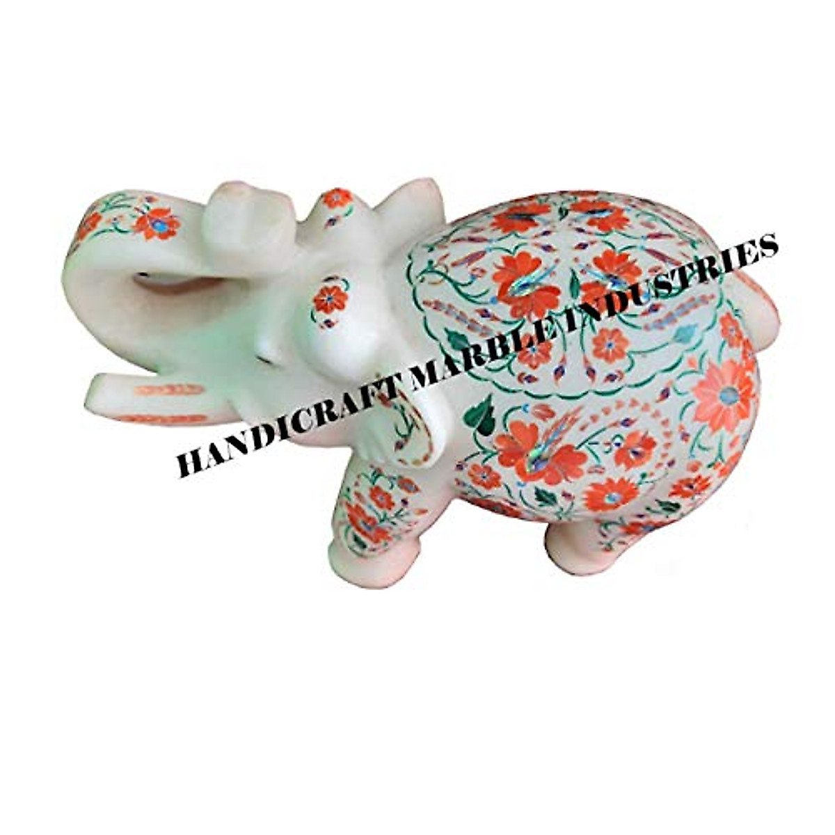 8" Inch White Marble Elephant, White Marble Inlay Elephant, Elephant Figurine, Marble Stone Elephant, Coral Stone Inlay, Elephants Disney Plus, Elephant Island, Virtual White Elephant