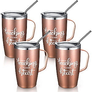 Nuenen 4 Set Teacher Appreciation Gifts, 16 oz Teacher Travel Mug with Handle and Lid, Teachers Day, Birthday Gifts For Teacher, New Teacher Graduation Gifts, Thank You Tumbler Gift(Teal)