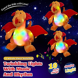 Glow Guards 12’’ Musical Light up Charizard Dragon Stuffed Animal Plush Toy Night Lights Doll Holiday and Birthday Gifts for Kids