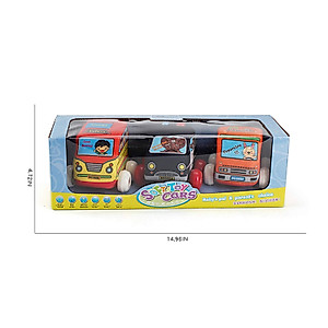 Atralo Service Cartoon Soft Cloth Toy Car Set 3PCS Includes School Bus Police car Crazing Truck Fabric Toy Scooter Early Education Toys Activity Cloth Car for Baby Toddler Kids