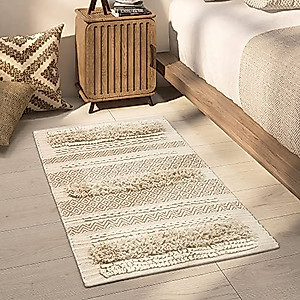 SUMGAR Beige 2x3 Area Rug Boho Rugs Cotton Woven Textured Thick Cream Neutral Throw Rug,Handmade Tufted Knoted Soft Carpet with Sparkle Gold Metalic Pattern for Living Room Bedroom Entryway