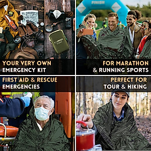 CAMPIZO 4 Pack Emergency Blankets - Thermal Blanket, Space Blanket, Mylar Blanket, Survival Blanket, Foil Blanket, Designed by NASA, Extra Large and Wide for Camping, Hiking, Marathon, (Army Green)