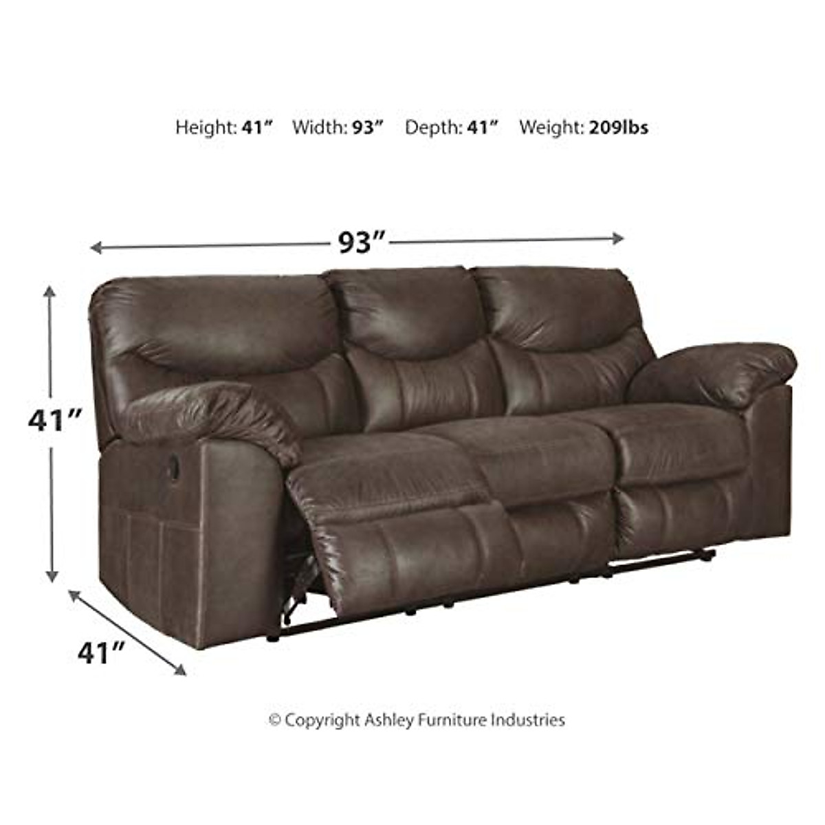 Signature Design by Ashley Boxberg Oversized Faux Leather Manual Pull Tab Reclining Sofa, Dark Brown